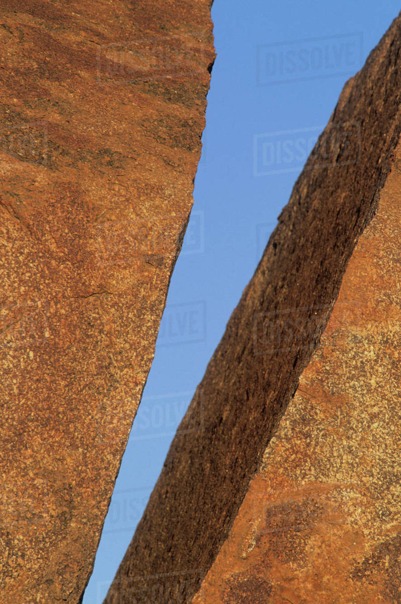 Australia, Devil's Marbles. Split spherical sandstone boulder - Stock ...