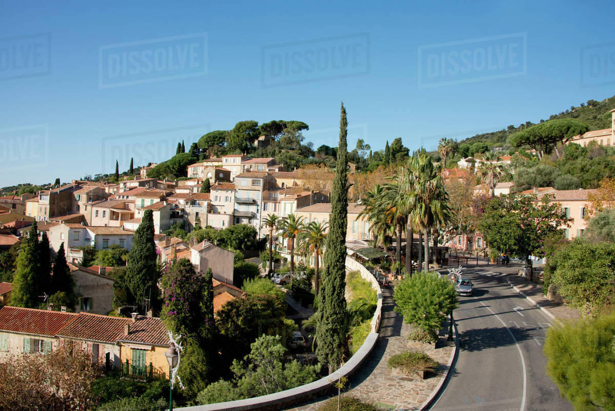 France, Provence, Bormes-les-Mimosas. Historic hilltop village of ...
