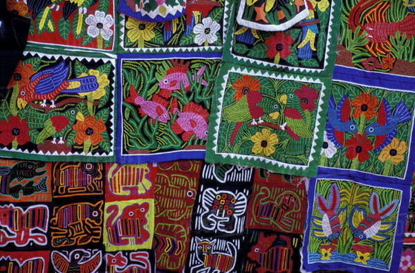 Panama, San Blas Islands. Molas, hand-stitched molas hanging - Royalty ...