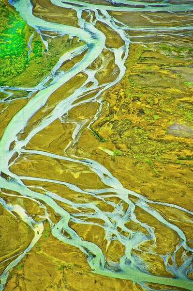 Aerial view of a branching river in Katmai National Park, Alaska ...