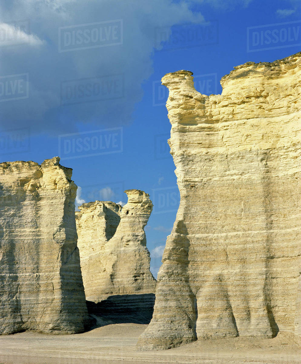 USA, Kansas, Logan County, Monument Rocks. The sheer sides of Monument ...