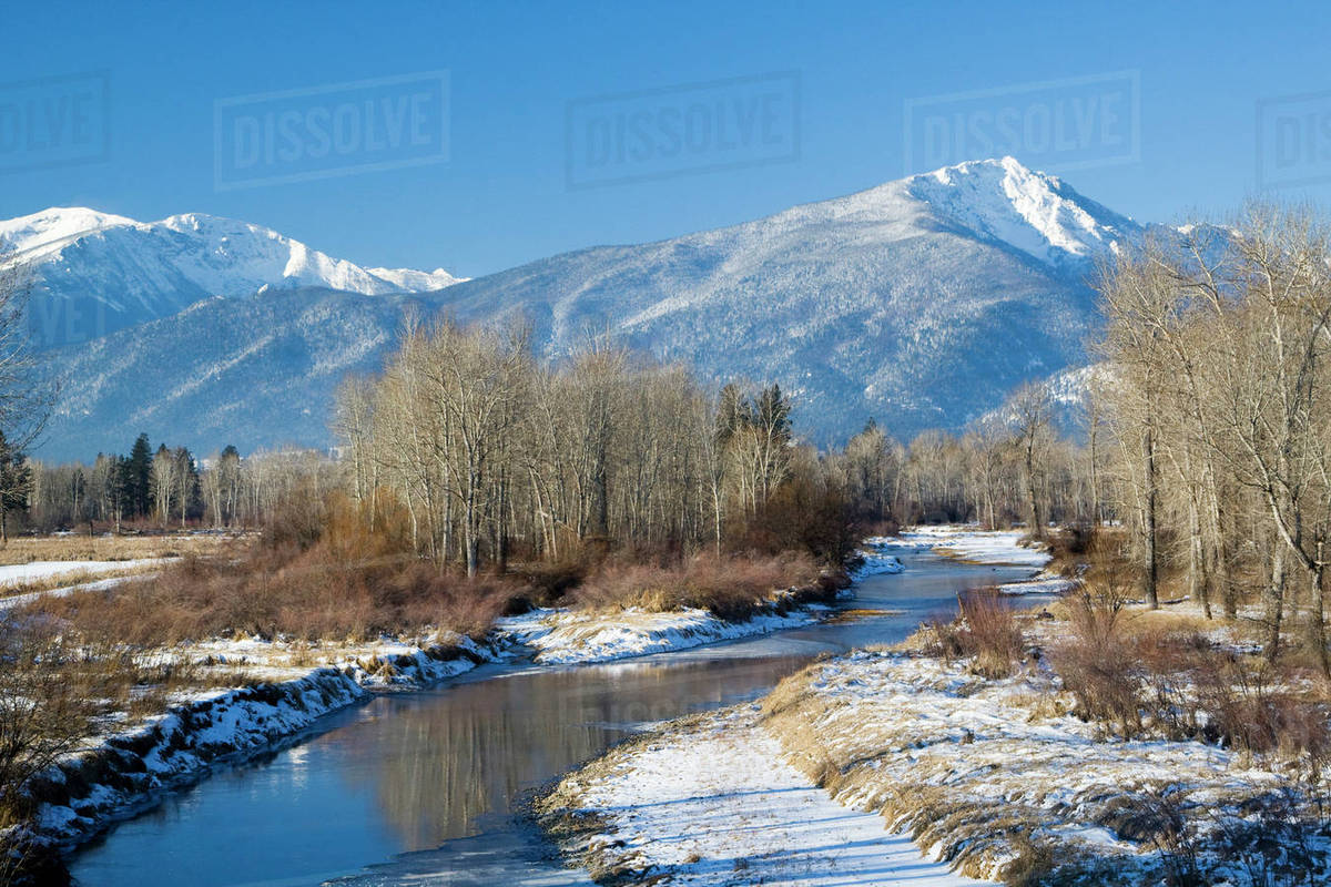 Winter along the Bitterroot River near Florence Montana - Stock Photo ...