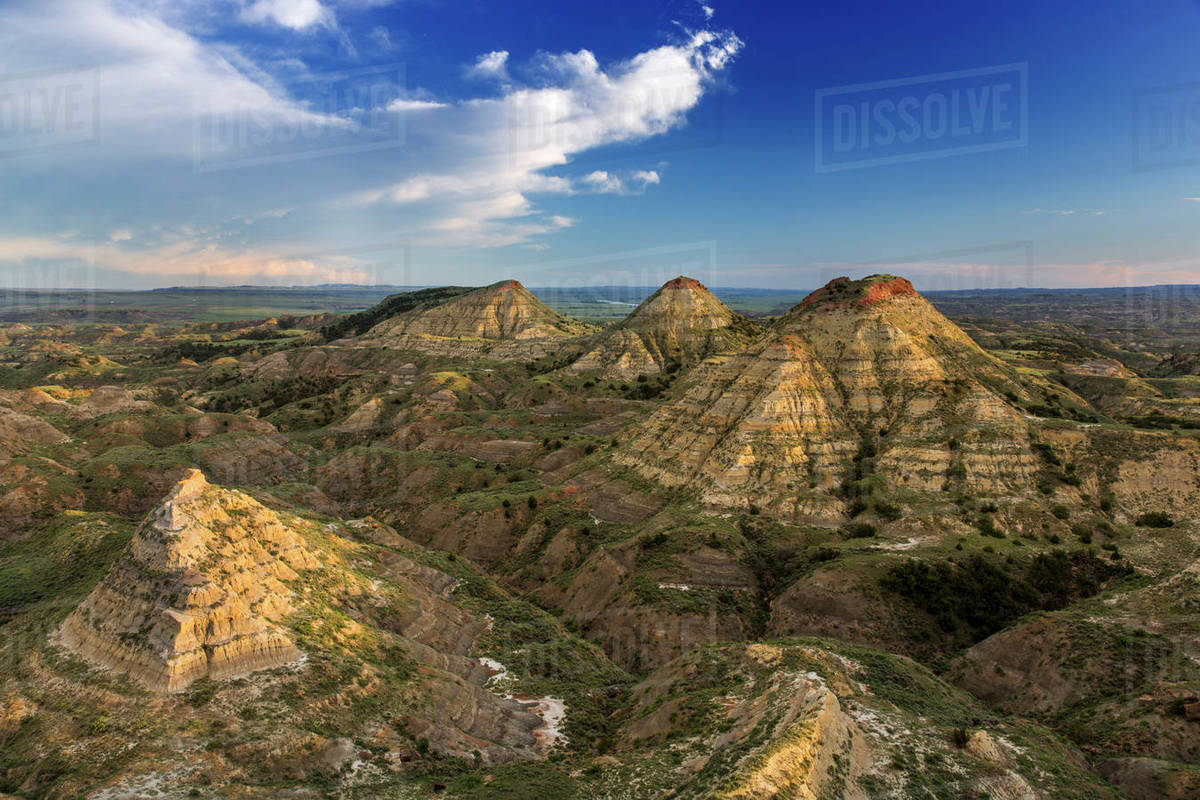 Badlands formations above the Yellowstone River in the Terry Badlands ...