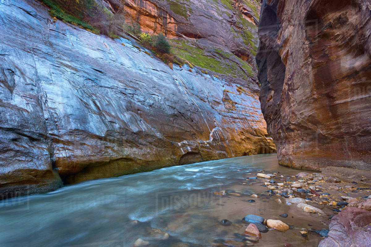 USA, Utah, Zion National Park. The Narrows of the Virgin River. - Stock ...