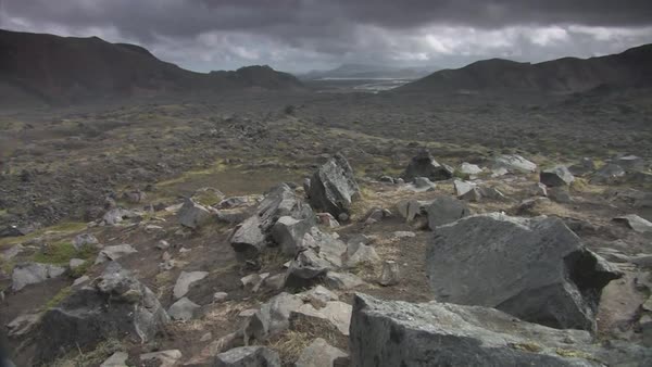 Iceland. Rocky landscape in plain and foothills near Landmannalaugar ...