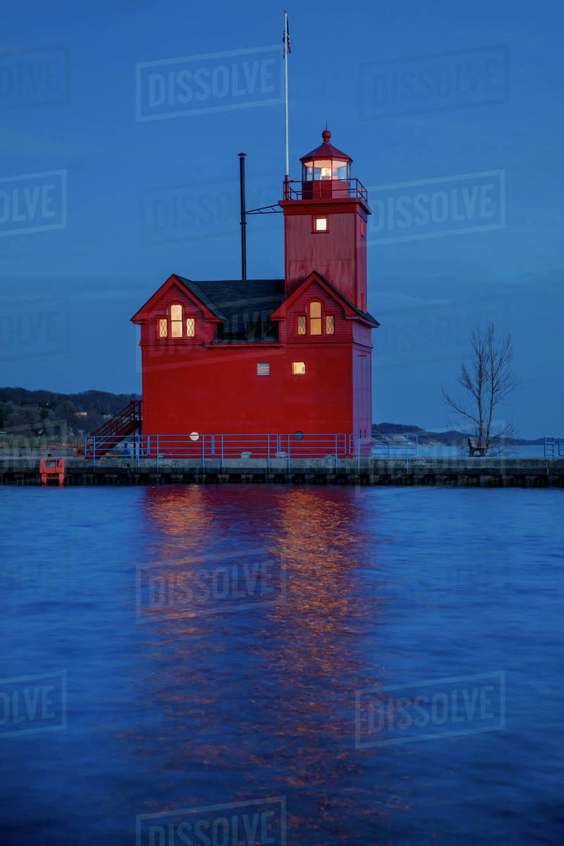 Big Red Lighthouse at dusk, Holland, Michigan - Royalty-free Stock ...
