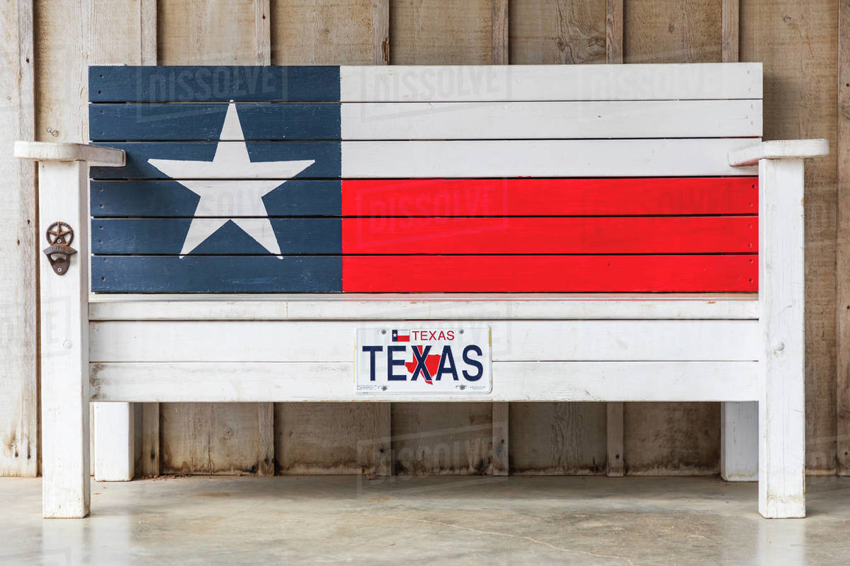 Luckenbach, Texas, USA. Bench painted like the Texas flag. (Editorial ...