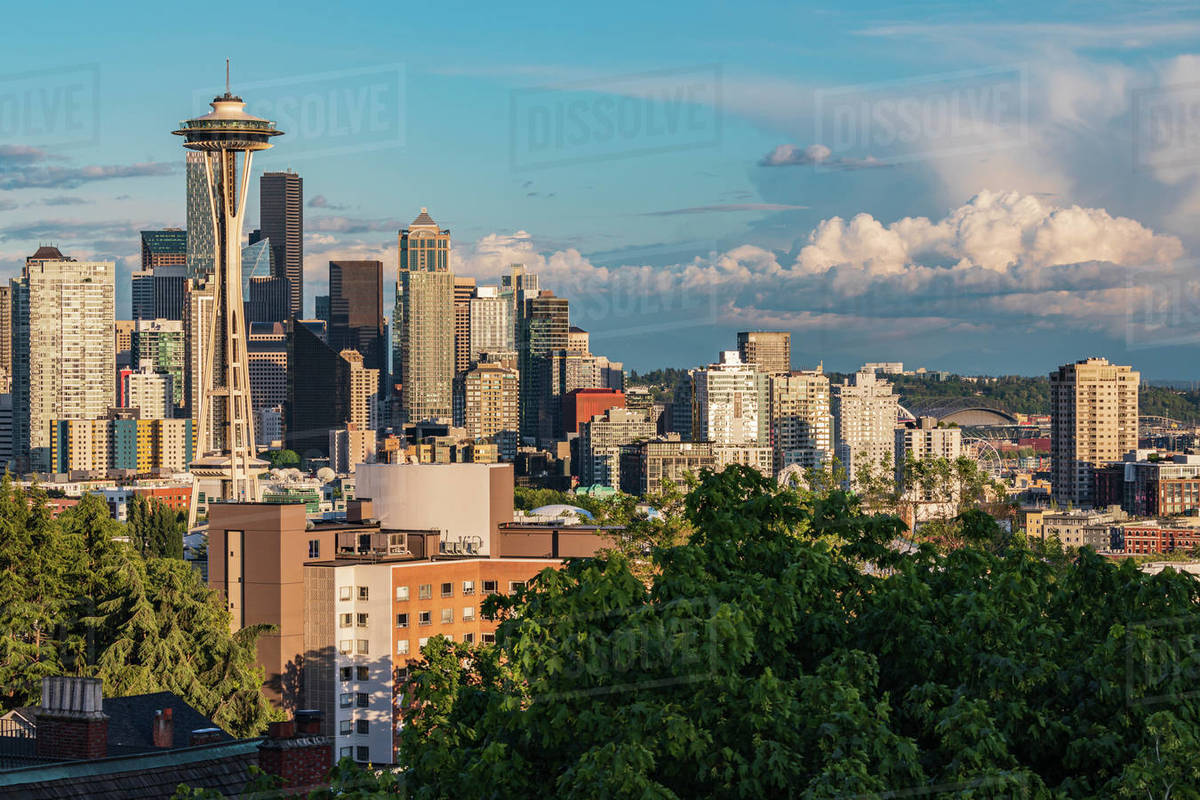 Seattle, Washington State, USA. Downtown Seattle on a sunny summer day ...
