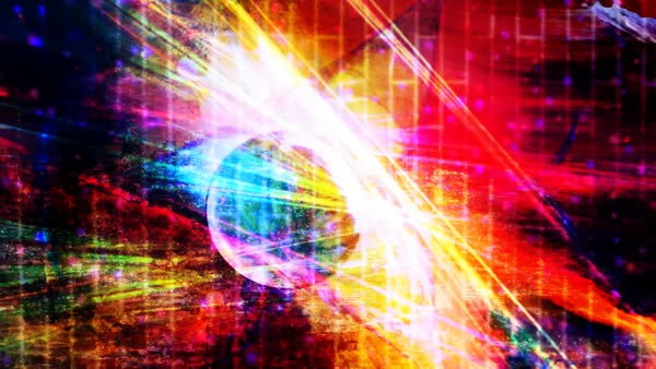 Rainbow Sphere Reflecting Light Beams with Falling Purple Particles ...