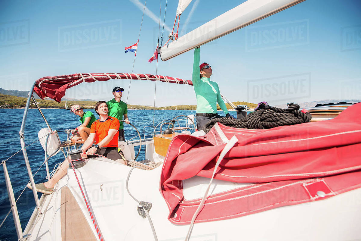 Group of friends sailing yacht, Koralat, Zagrebacka, Croatia - Stock ...