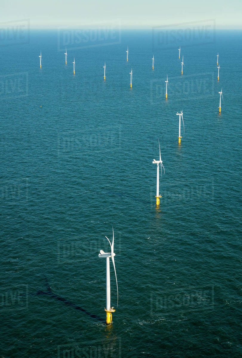 Offshore wind farm in the Borselle windfield, aerial view, Domburg ...