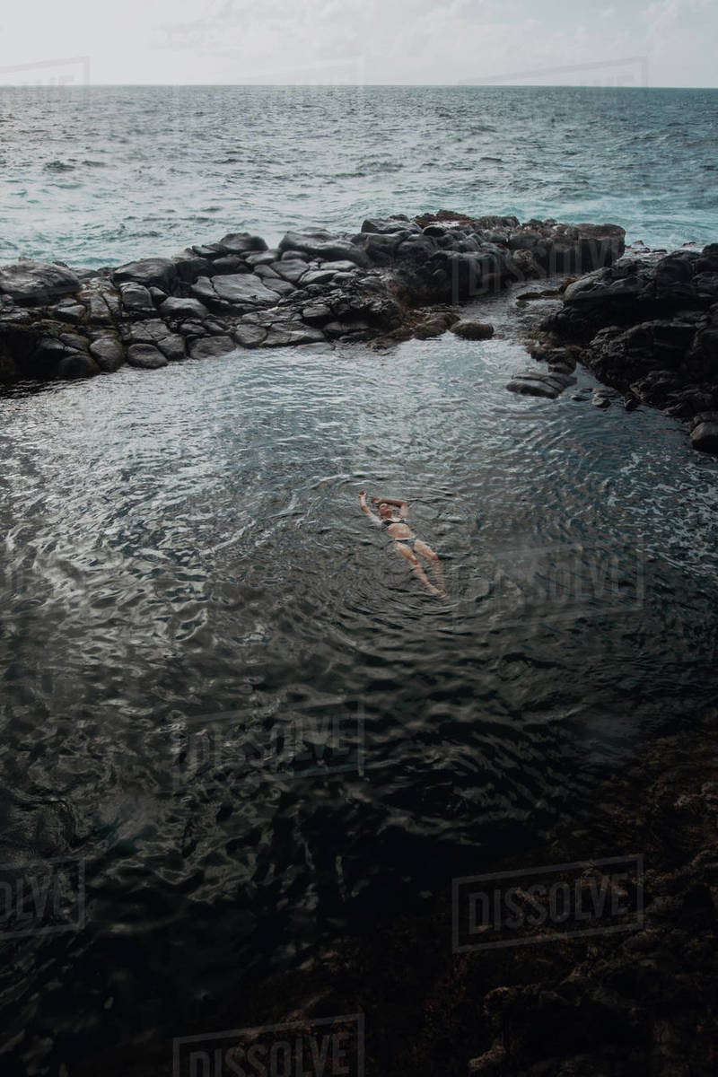 Swimmer in enclosed sea pool, Princeville, Hawaii, US - Royalty-free ...