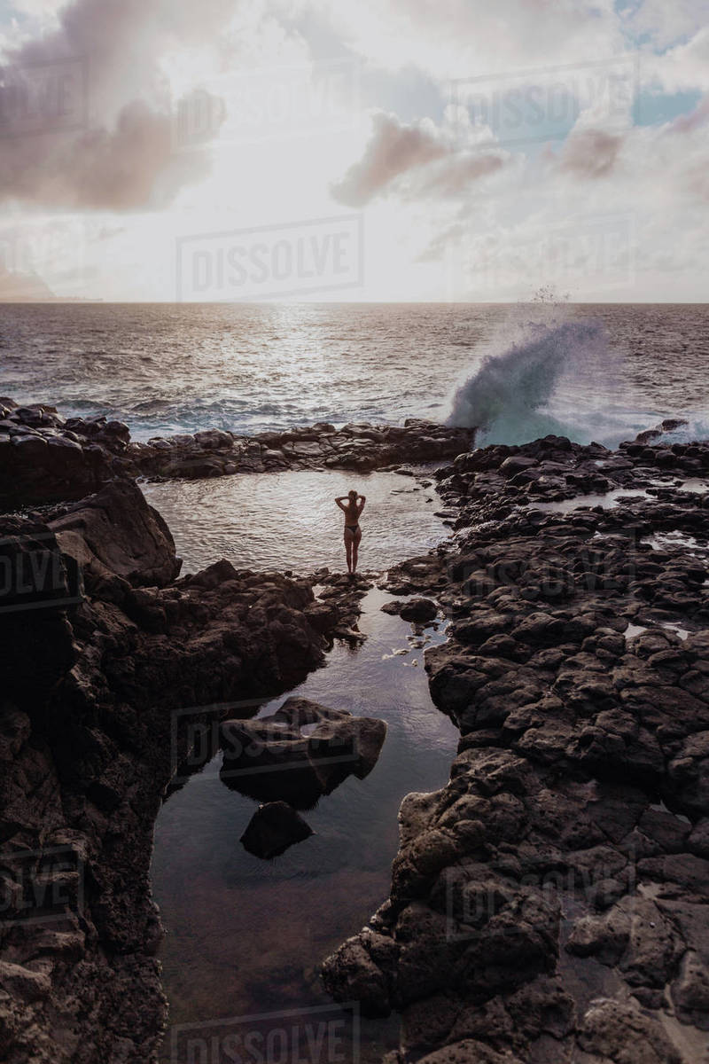 Swimmer enjoying enclosed sea pool, Princeville, Hawaii, US - Stock ...