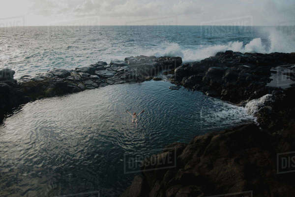 Swimmer in enclosed sea pool, Princeville, Hawaii, US - Royalty-free ...