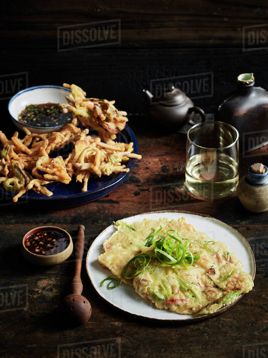 Vegetable twigim haemul pajueon, korean wine - Royalty-free Stock Photo ...