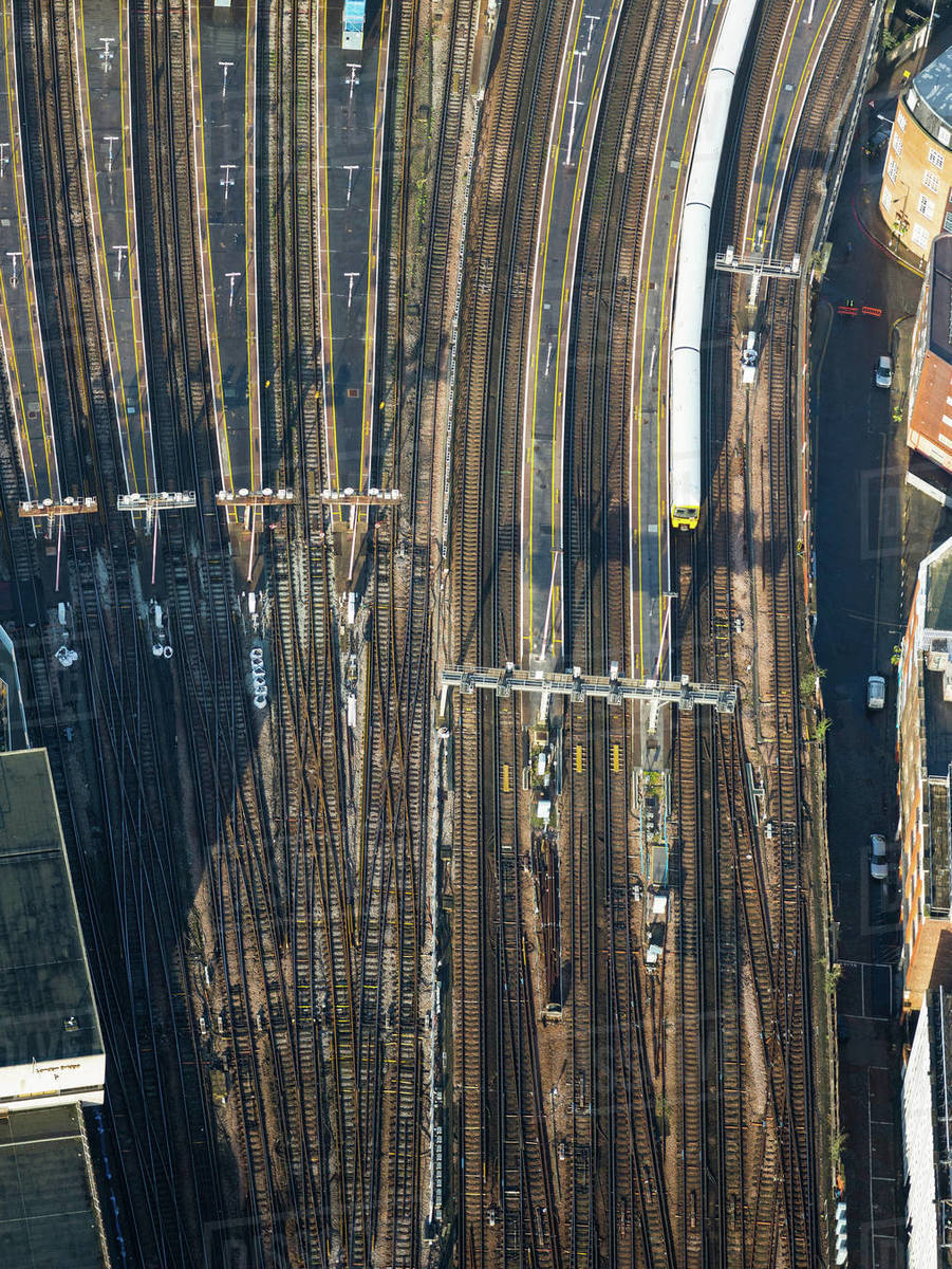 Aerial view of train tracks in London - Royalty-free Stock Photo | Dissolve