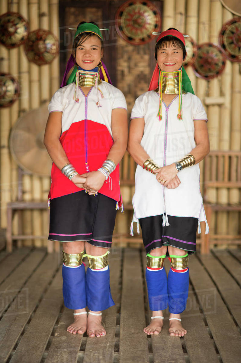 Portrait of two women in traditional clothing, Inle lake, Burma ...