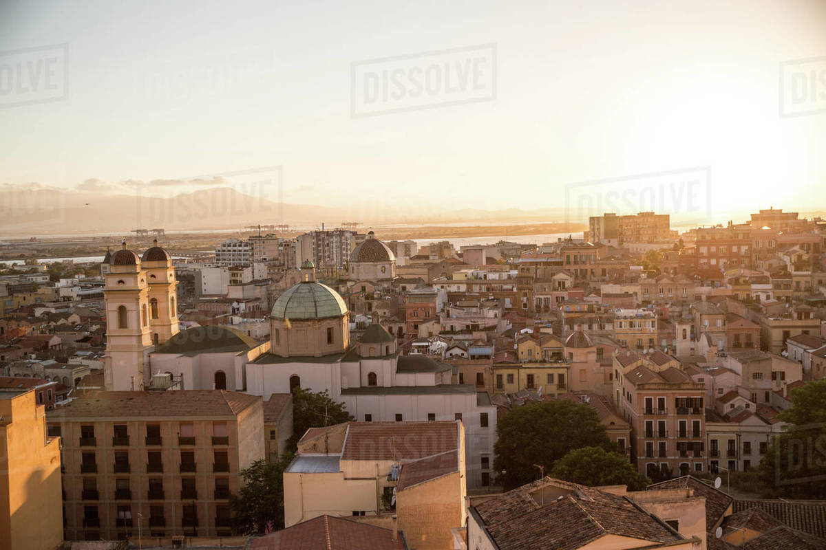 Rooftop cityscape at sunset, Cagliari, Sardinia, Italy - Royalty-free ...