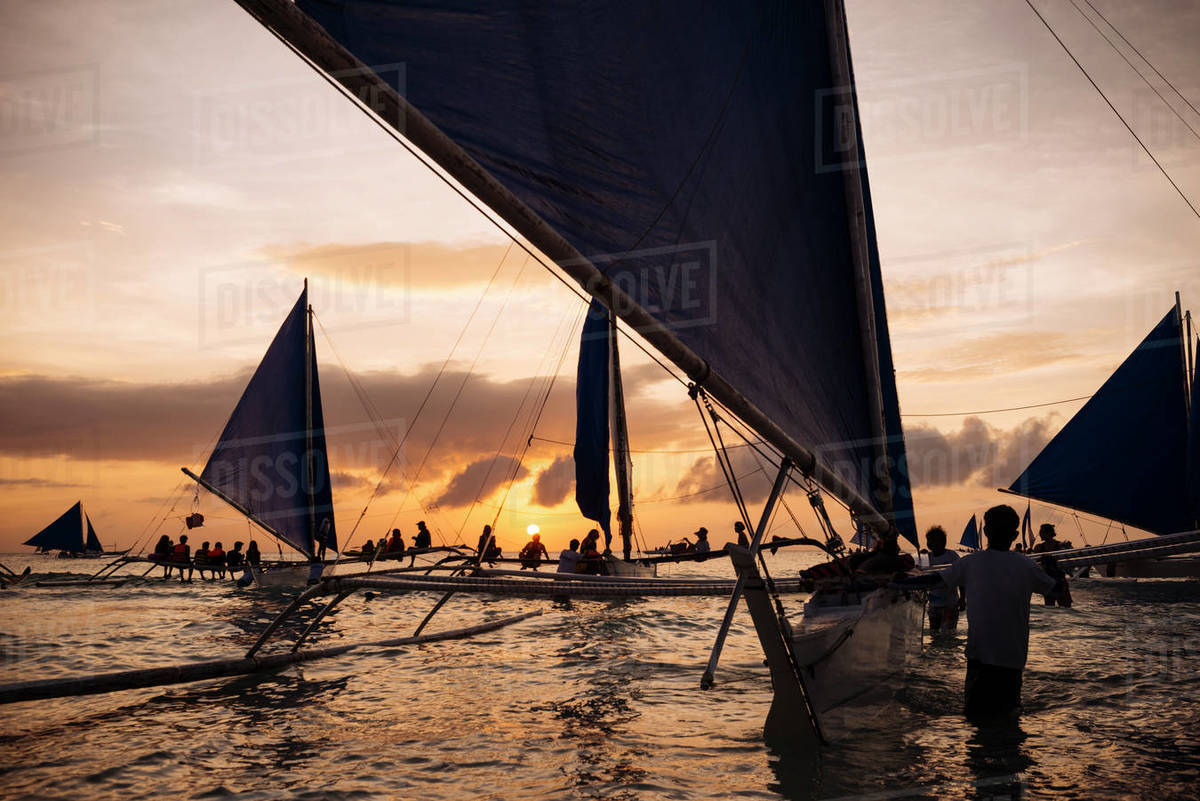 'Paraw' Boats at White Beach, Boracay, The Visayas, Philippines ...