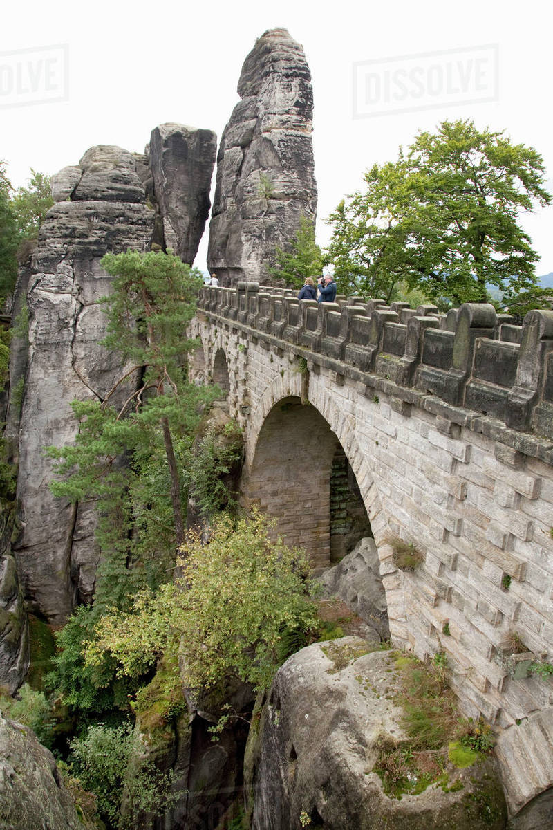 Elevated view of Bastei rocks on Malerweg trail, Saxon Switzerland ...