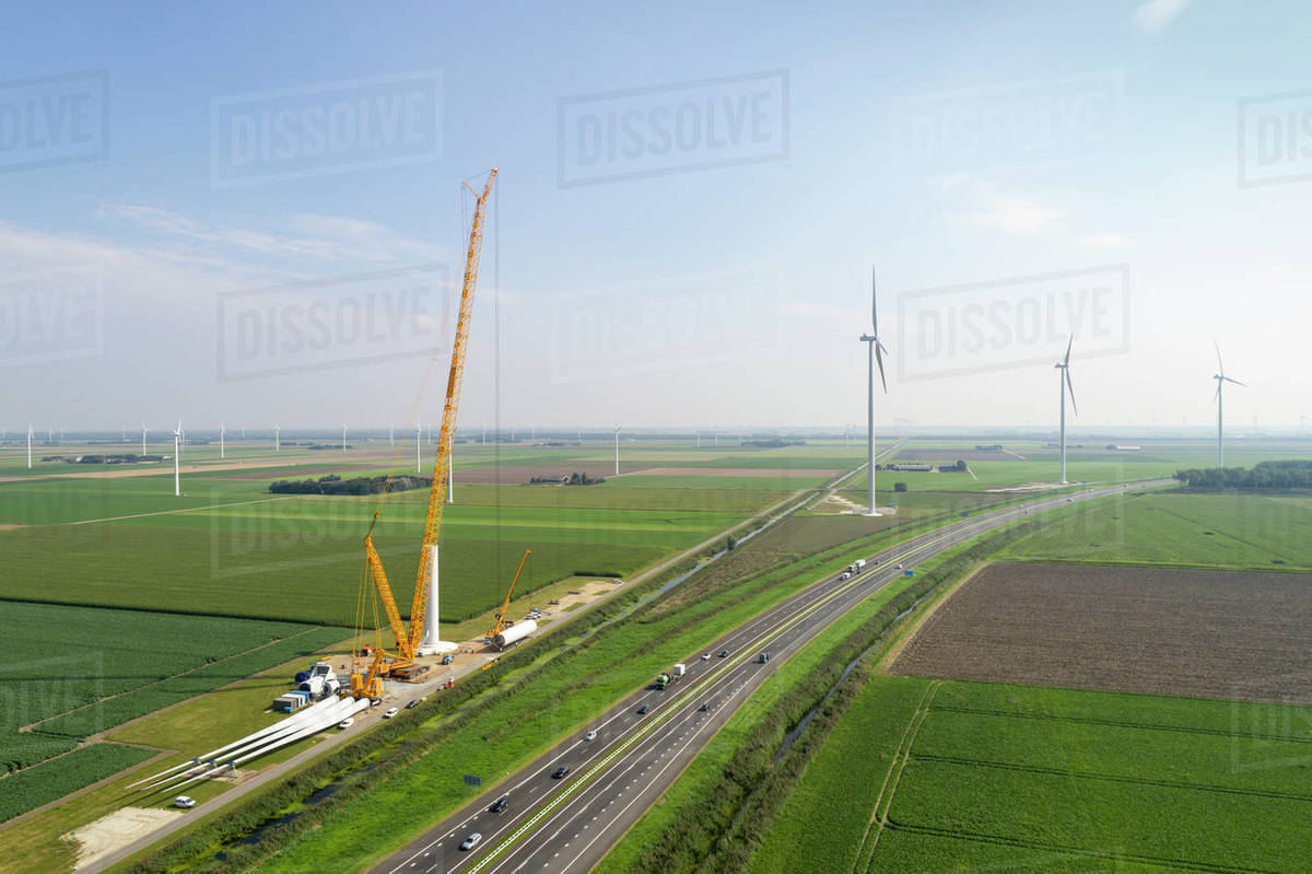 Aerial view of wind farm under construction, Almere, Nederland - Stock ...