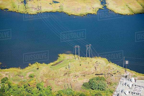 Power lines over water, Newport County, Rhode Island, USA - Royalty ...