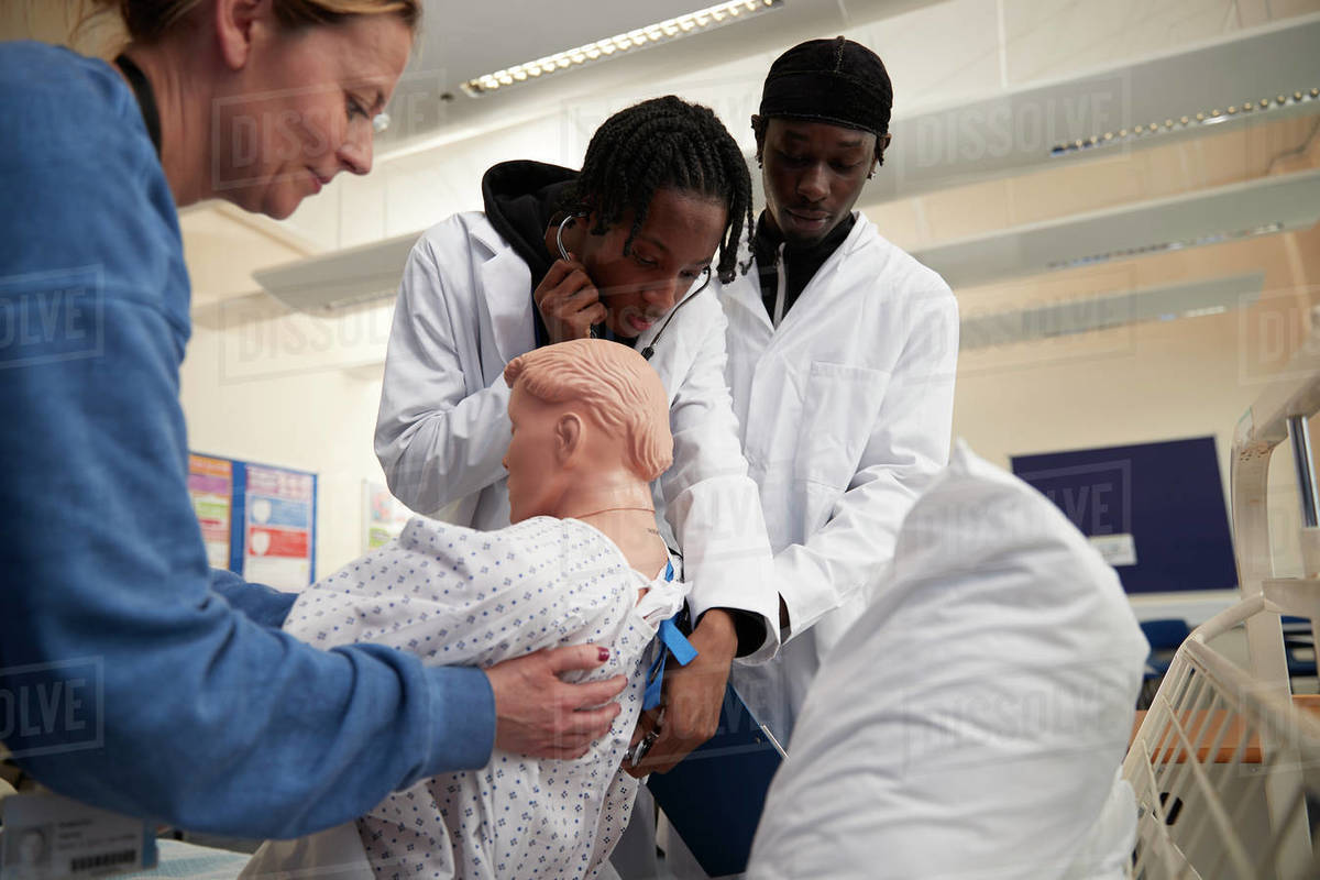 Medical students performing medical exam on dummy - Royalty-free Stock ...