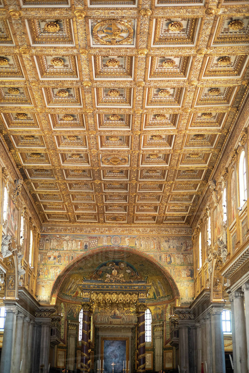 Italy, Rome, Gold ceiling in Basilica of Saint Mary Major - Royalty ...