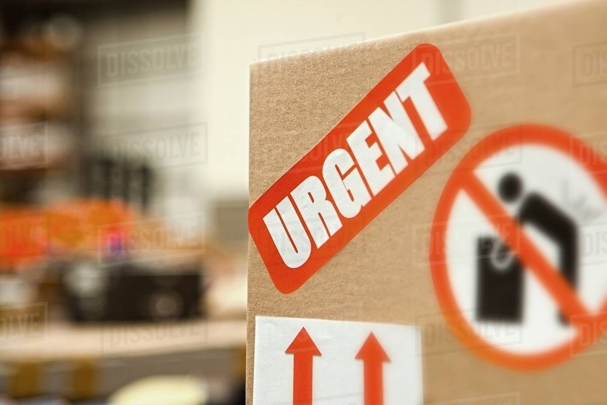 Cardboard box with warning stickers, close up - Royalty-free Stock ...