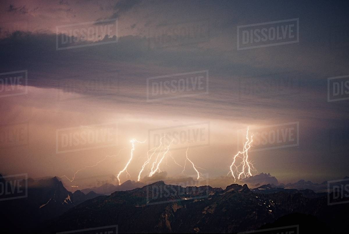 Lightning storm over cascade mountains - Royalty-free Stock Photo ...
