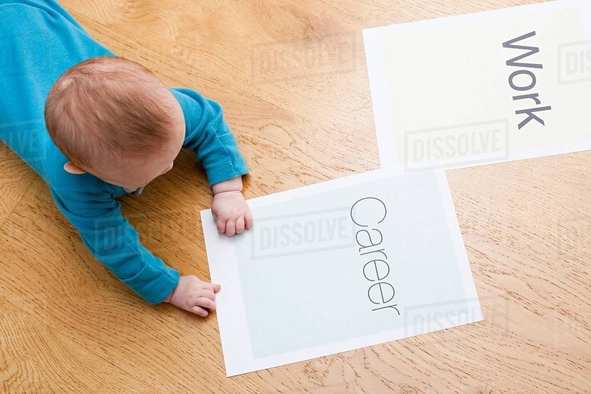 Baby with papers saying work and career - Royalty-free Stock Photo ...