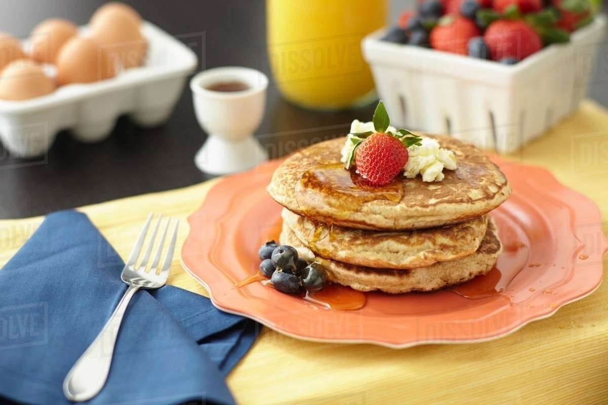 Still life of breakfast pancakes with fruit - Royalty-free Stock Photo ...