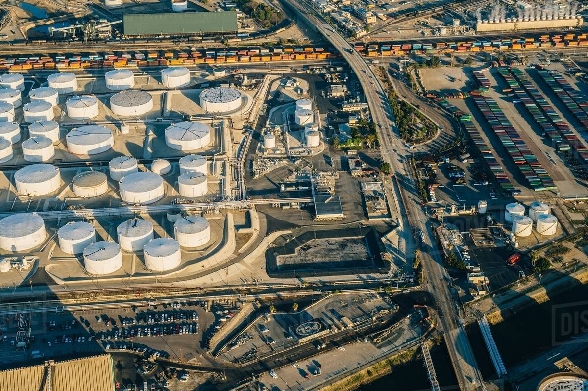 Oil refinery, elevated view, Los Angeles, CA, USA - Royalty-free Stock ...