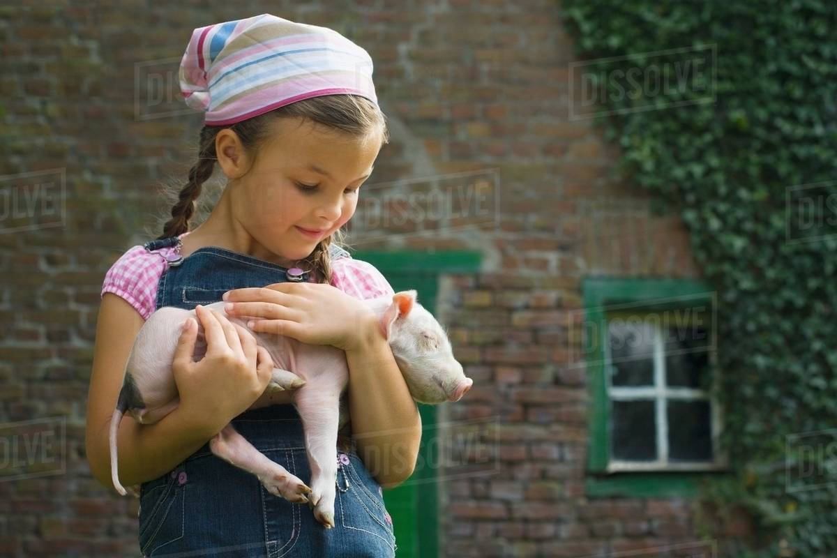 A girl holding a piglet - Royalty-free Stock Photo | Dissolve