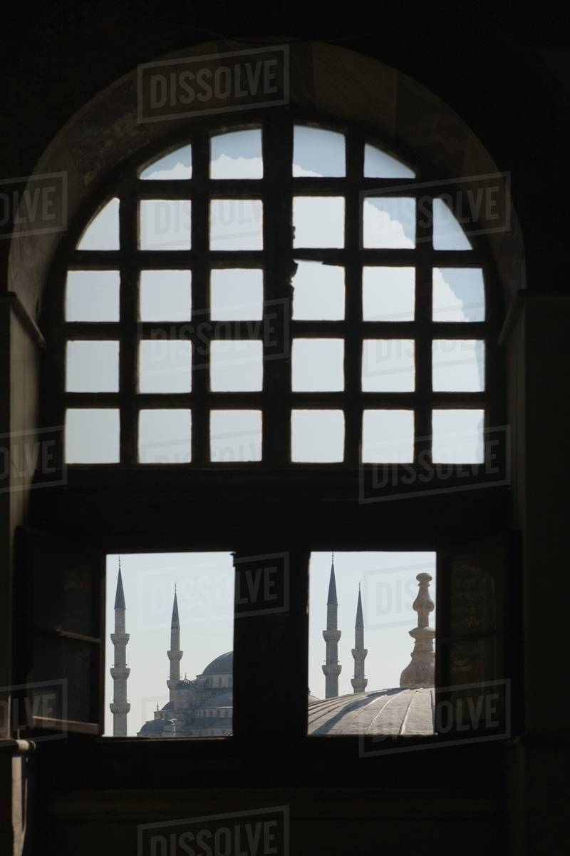 Blue mosque through window - Stock Photo - Dissolve