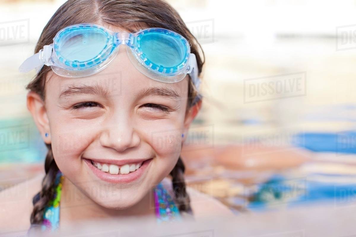 Close up of girl wearing goggles in pool - Royalty-free Stock Photo ...
