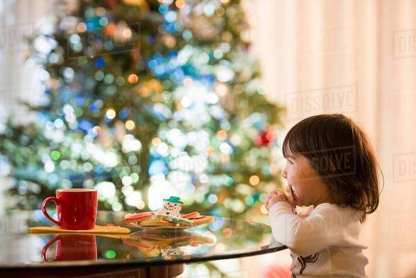 Girl eating Christmas cookies - Royalty-free Stock Photo | Dissolve