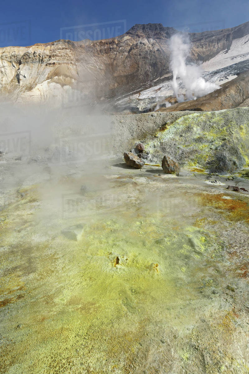 Volcanic landscape of Kamchatka Peninsula: geothermal and fumarole ...
