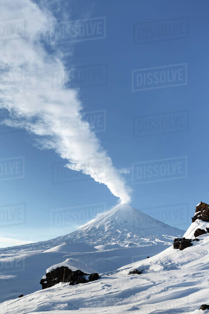 Volcano landscape of Kamchatka: eruption active Klyuchevskaya Sopka ...