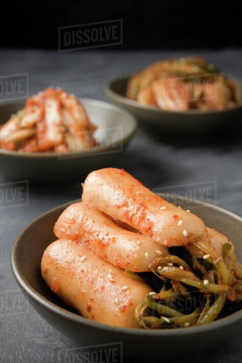 A close up of various home made Korean Kimchi in bowls - Royalty-free ...