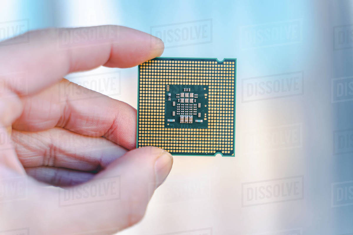 Hand holding desktop CPU processor Micro chip. - Stock Photo - Dissolve