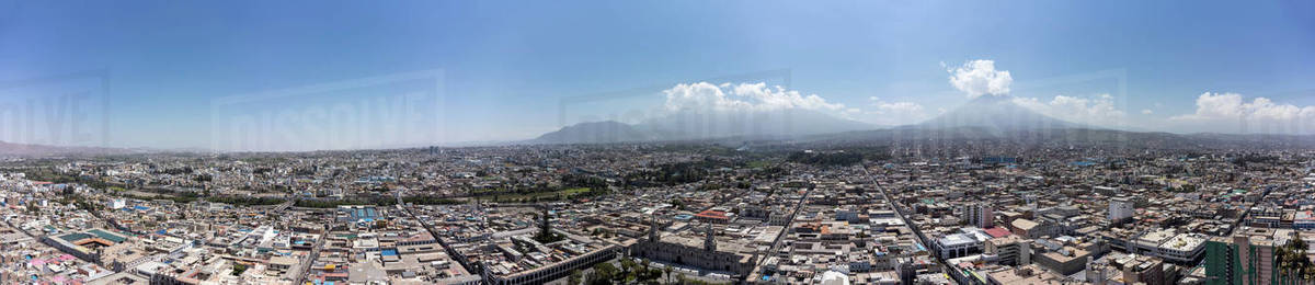 Aerial view of the city of Arequipa and its volcanoes. Peru - Royalty ...