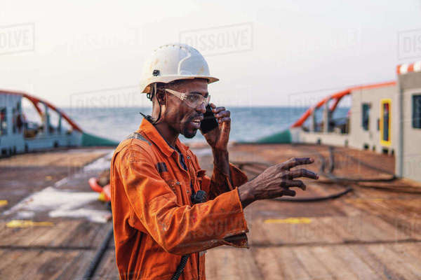 Marine Deck Officer or seaman on deck of vessel or ship. - Royalty-free ...