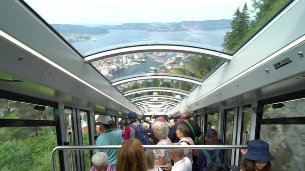 The Floibanen funicular in Bergen is cable car to the observation deck ...