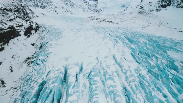 Aerial drone shot of huge glacier in Iceland. Aerial view of ...