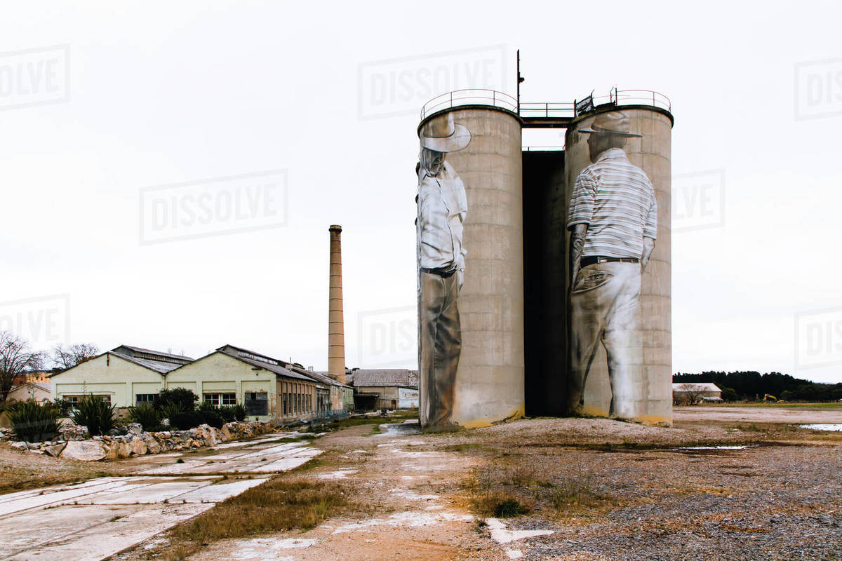 Photograph of the large cement storage silos at the now closed historic ...