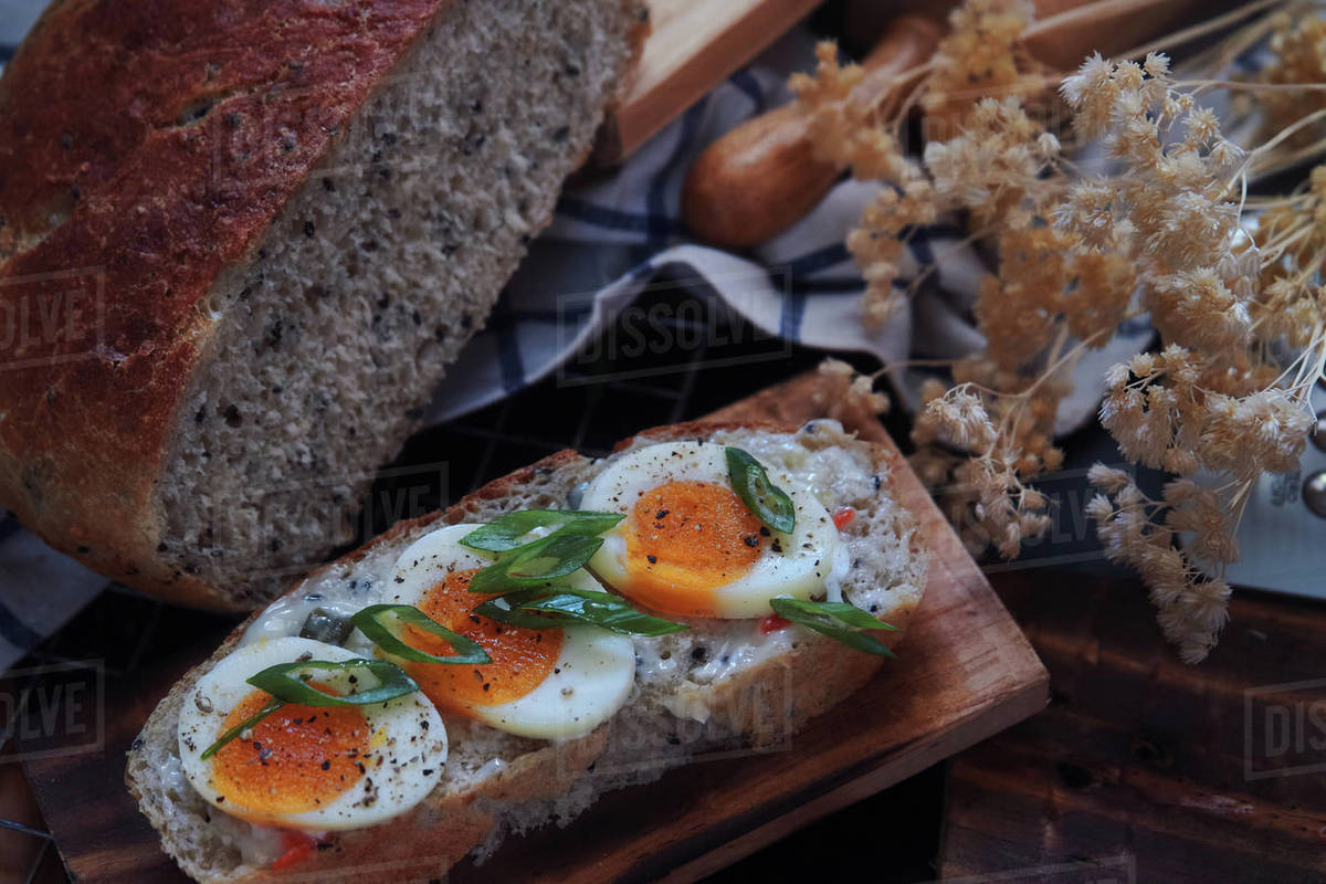 Open faced sandwich sourdough bread and egg - Royalty-free Stock Photo ...