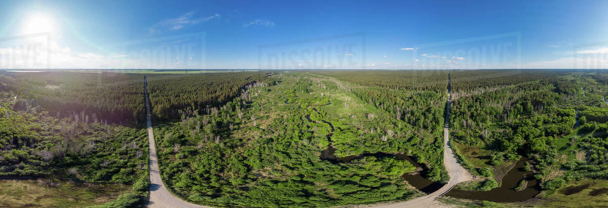 Full 360 equirectangular spherical panorama of aerial top vew with a ...