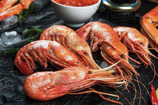 Closeup of far eastern botan shrimp with lemon - Royalty-free Stock ...