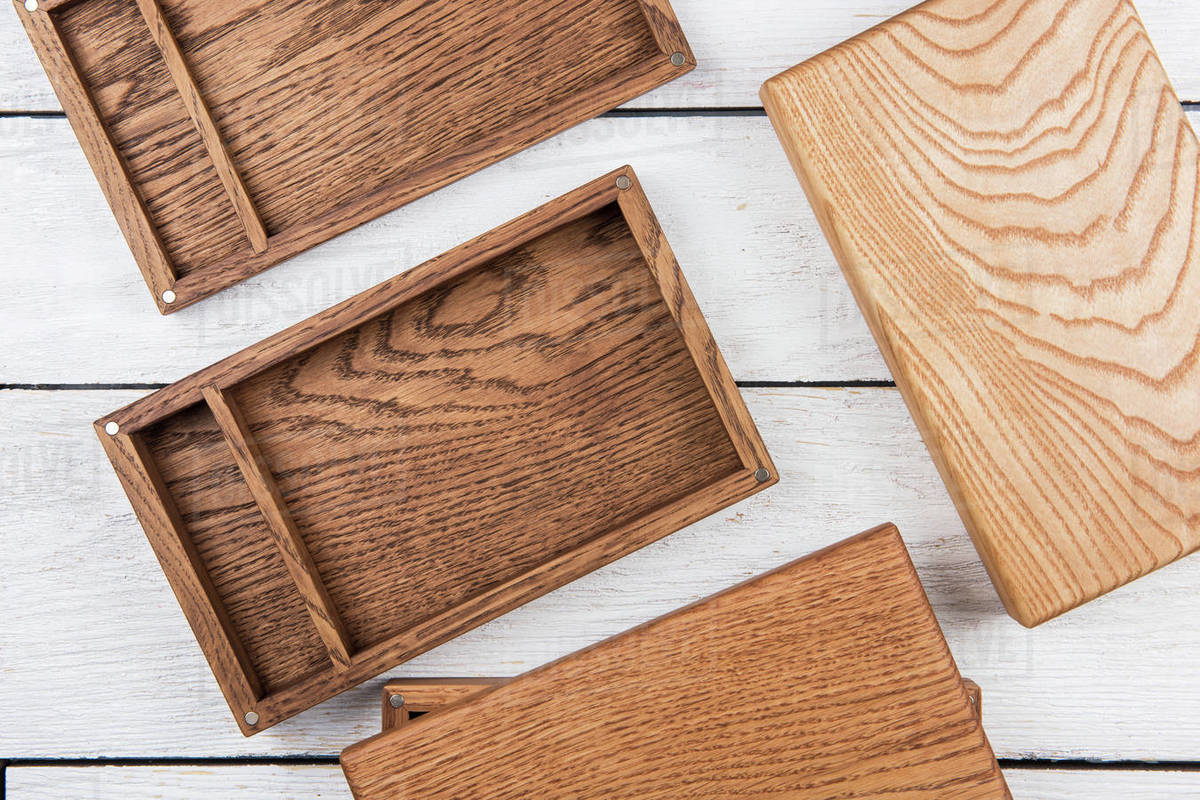 Wooden photo box for photo storage on wooden white background - Stock ...